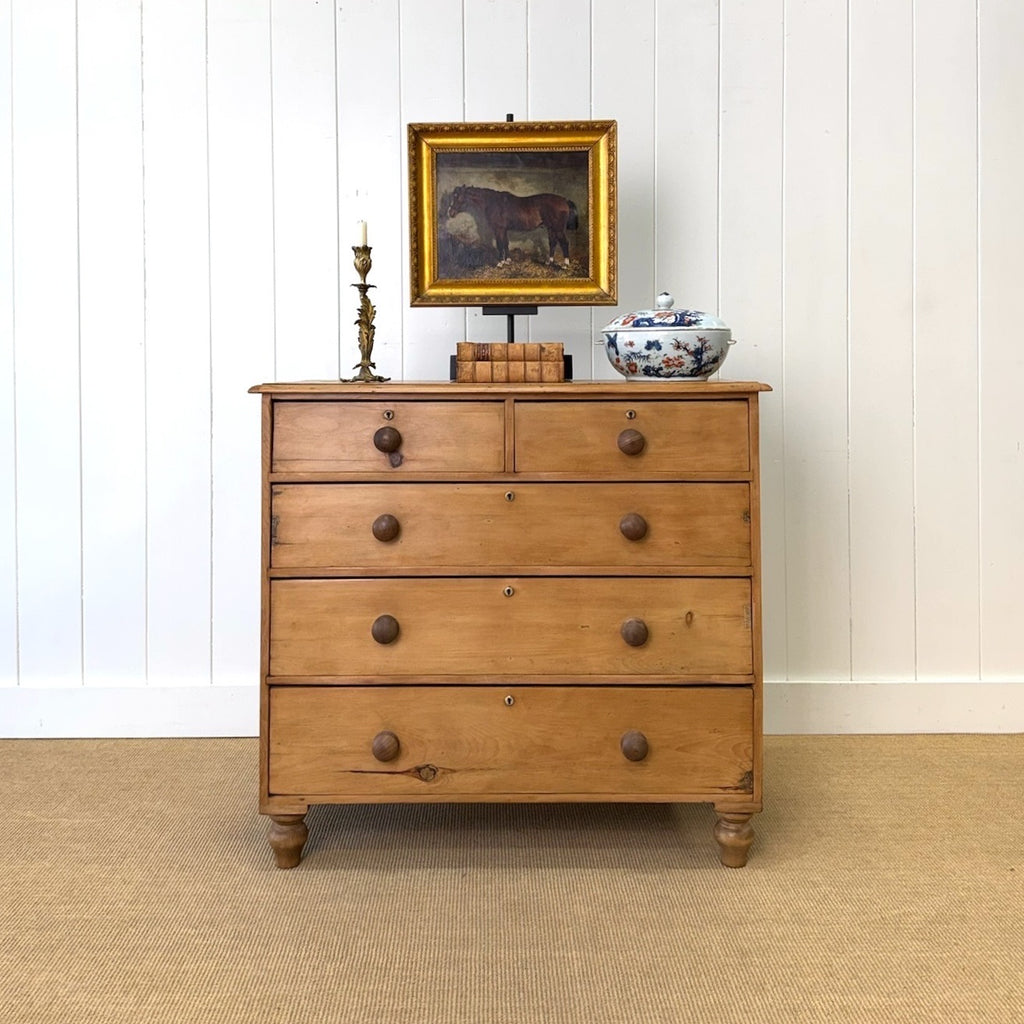 An Antique English Pine Chest of Drawers or Dresser with Dark Knobs ...