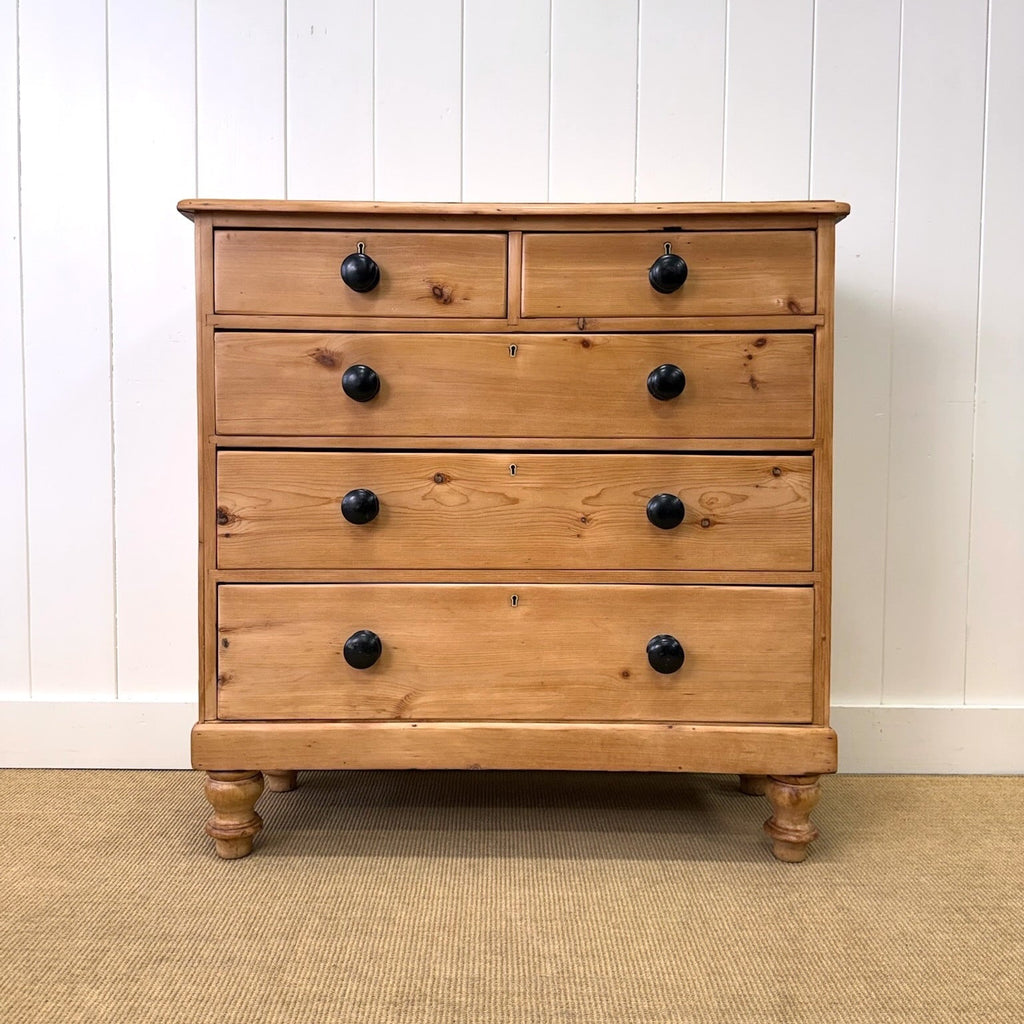 An Antique English Pine Chest of Drawers or Dresser with Dark Knobs ...