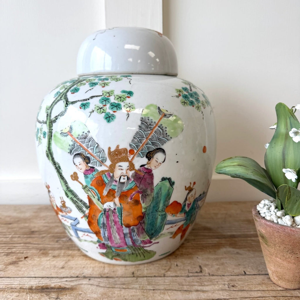 Antique Chinese Famille Rose Figures Porcelain Large Vase Lid Jar, 19t ...