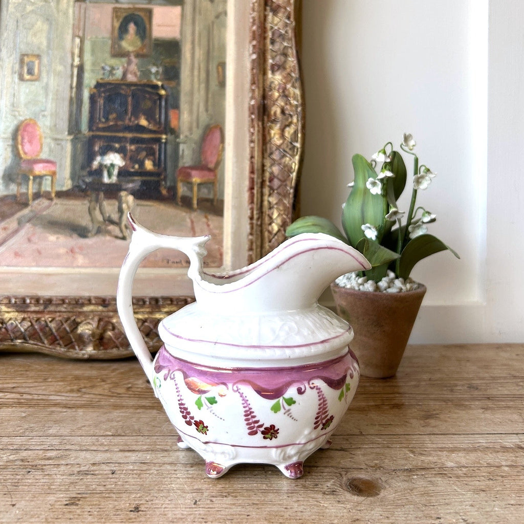 Antique 19th Century English Lusterware Pitcher/Creamer with Floral De ...