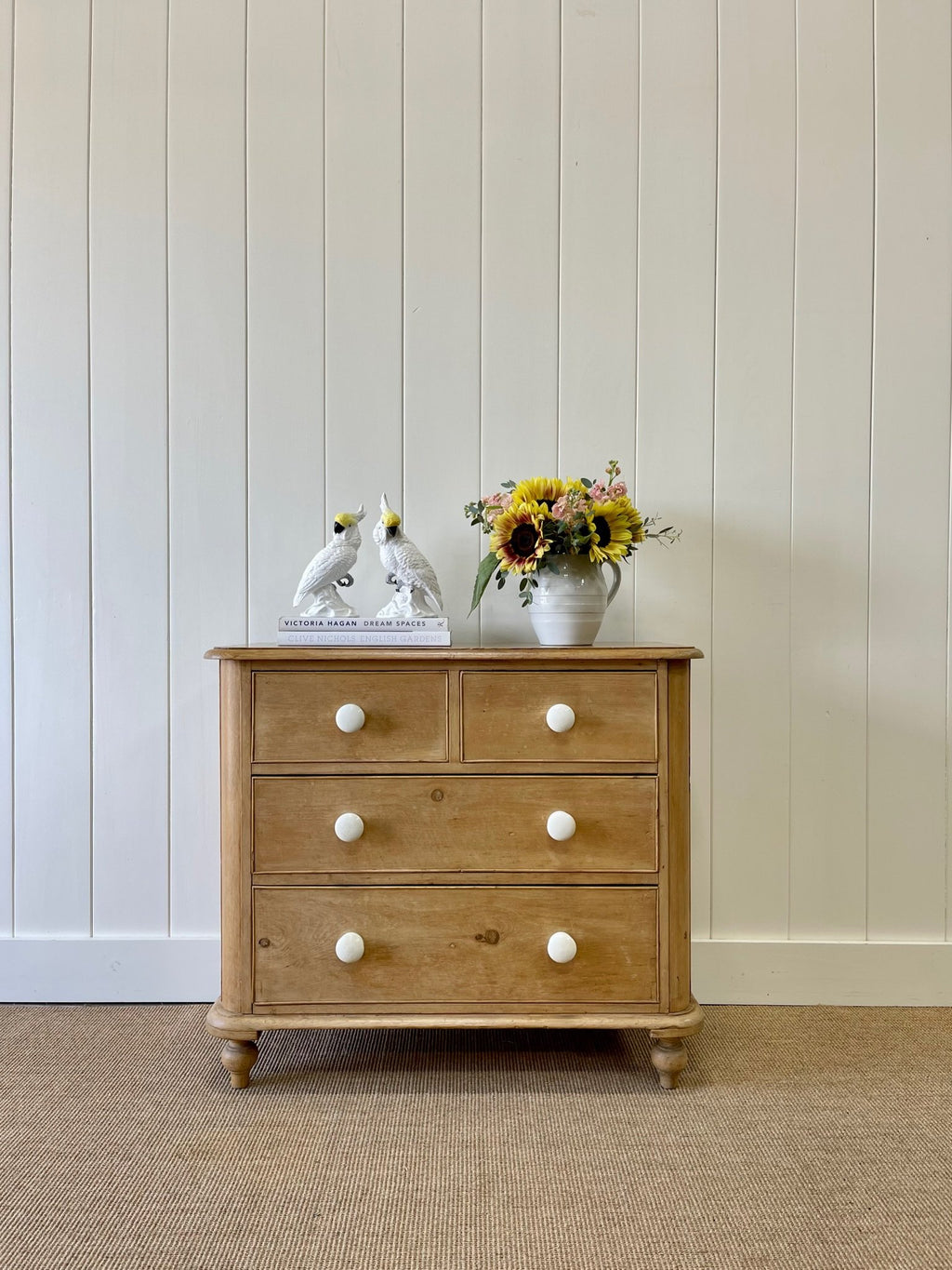 An Antique English Pine Chest of Drawers Dresser with Porcelain Knobs ...