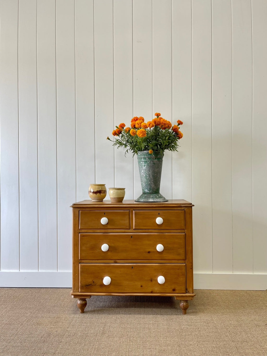 An Antique English Pine Chest of Drawers Dresser with Porcelain Knobs ...